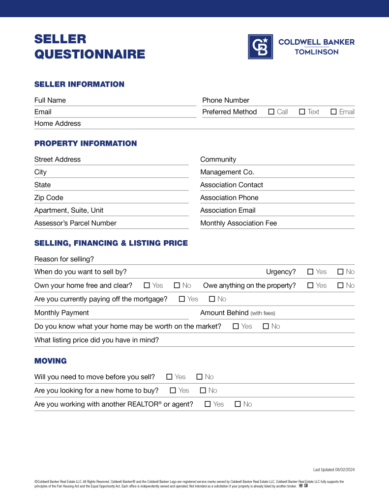 Seller Questionnaire - CB Tomlinson